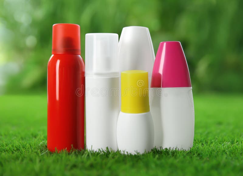 Many Different Insect Repellents on Green Grass Stock Image - Image of ...