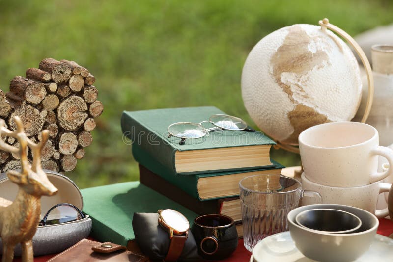 Many Different Items on Garage Sale Outdoors Stock Image - Image of ...