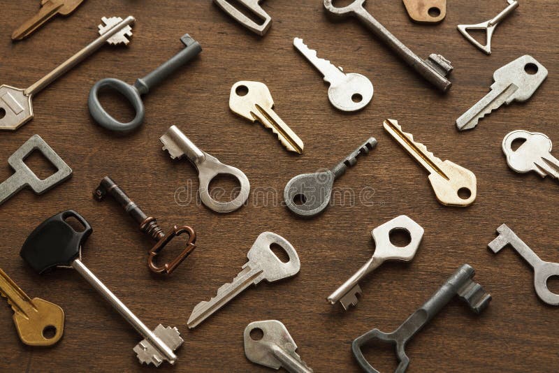 Many Different Keys on Wood Stock Photo - Image of private, combination ...