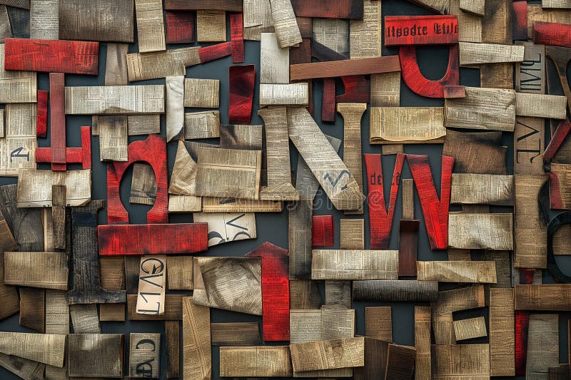 Many Different Kinds of Letters Made of Newspaper Pieces, Dark Beige ...