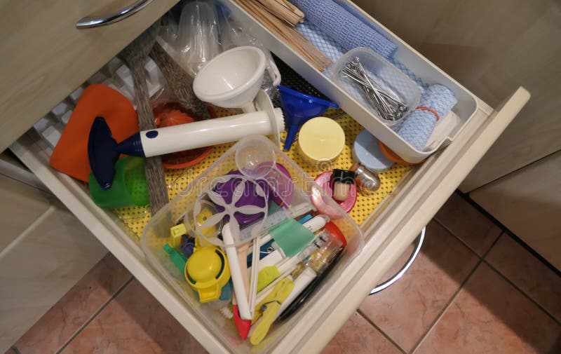 Kitchen Utensils in an Open Drawer Stock Image - Image of departments ...