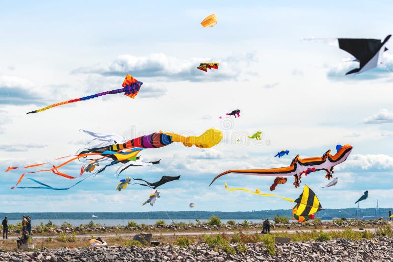 Flying kites in the sky stock photo. Image of summer - 189427766