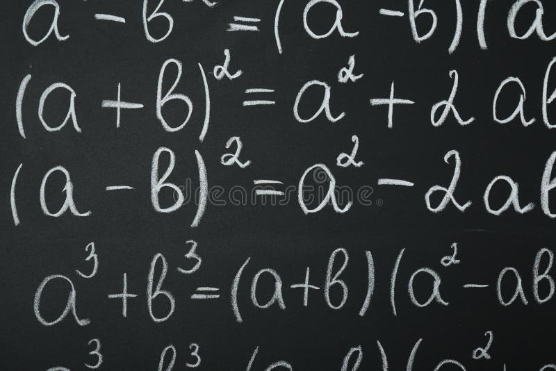 Many Different Math Formulas Written on Chalkboard, Closeup Stock Image ...