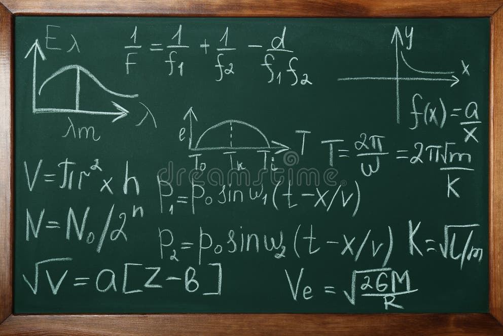 Many Different Math Formulas Written on Chalkboard, Closeup Stock Photo ...