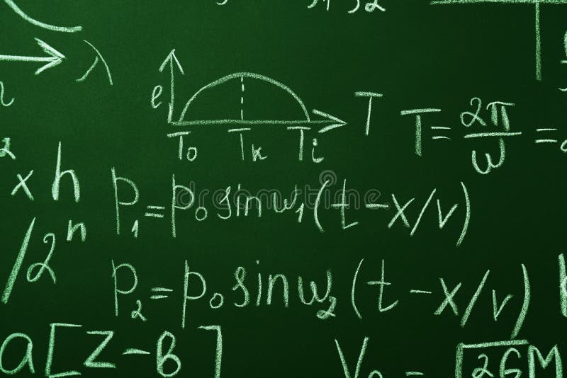 Many Different Math Formulas Written on Chalkboard, Closeup Stock Image ...