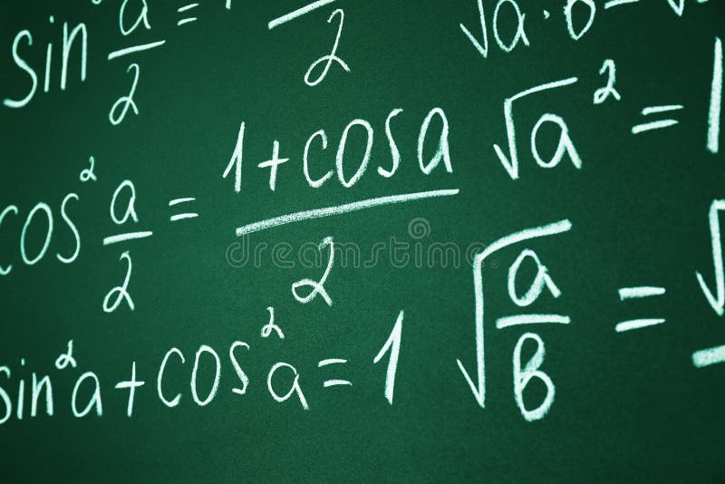 Many Different Math Formulas Written on Chalkboard, Closeup Stock Photo ...