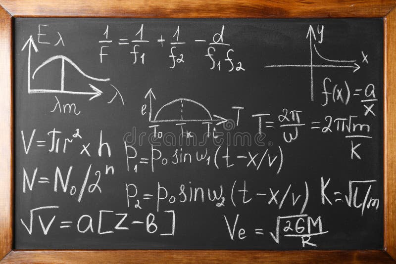 Many Different Math Formulas Written on Chalkboard, Closeup Stock Image ...