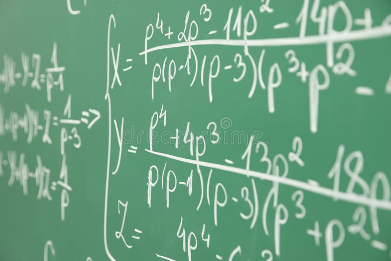 Many Different Math Formulas Written on Chalkboard, Closeup Stock Photo ...
