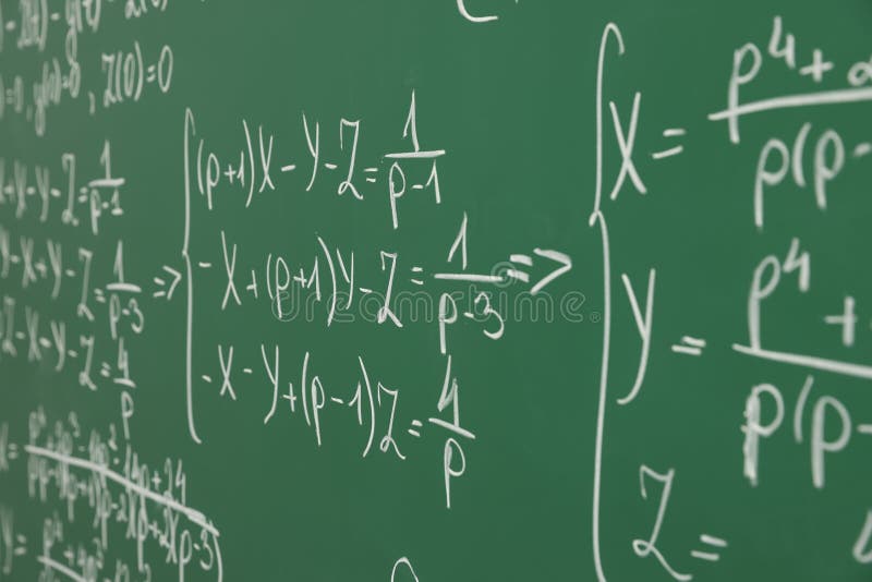 Many Different Math Formulas Written on Chalkboard, Closeup Editorial ...