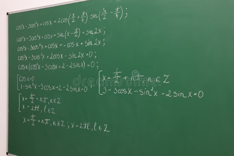 Many Different Math Formulas Written on Green Chalkboard Stock Photo ...