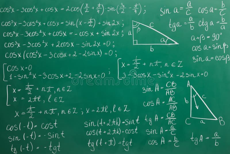 Many Different Math Formulas Written on Green Chalkboard Stock Photo ...