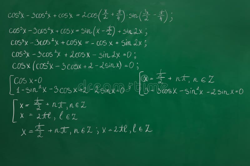 Many Different Math Formulas Written on Green Chalkboard Stock Photo ...
