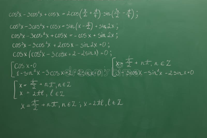 Many Different Math Formulas Written on Green Chalkboard Stock Image ...