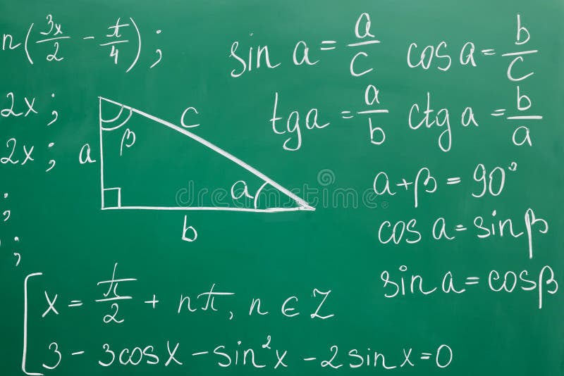 Many Different Math Formulas Written on Green Chalkboard Stock Photo ...