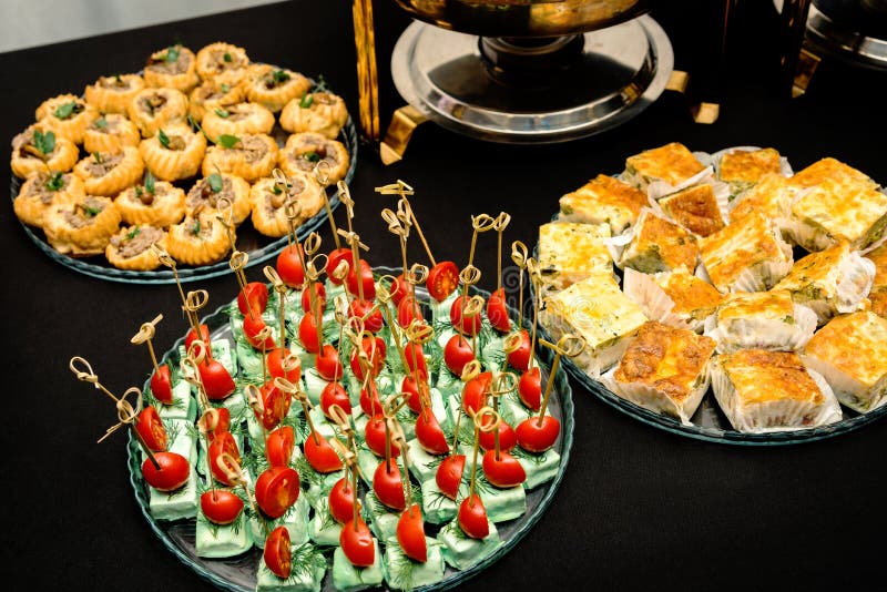 Many Different Meat Canapes for the Whole Frame. Horizontal Frame Stock ...