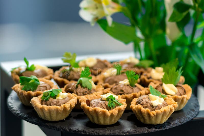 Many Different Meat Canapes for the Whole Frame. Horizontal Frame Stock ...