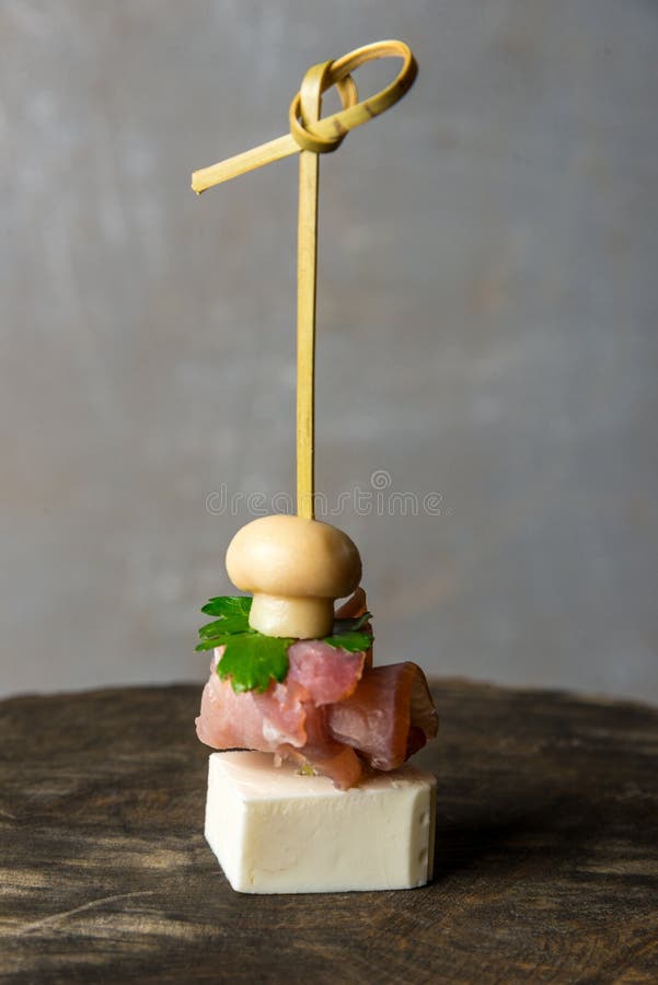 Many Different Meat Canapes for the Whole Frame. Vertical Frame Stock ...