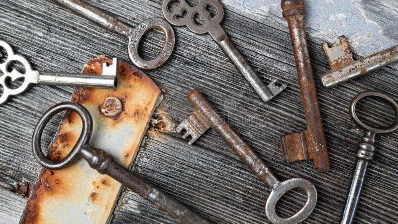 Many Old Keys on an Old Door Stock Image - Image of fitting, insurance ...