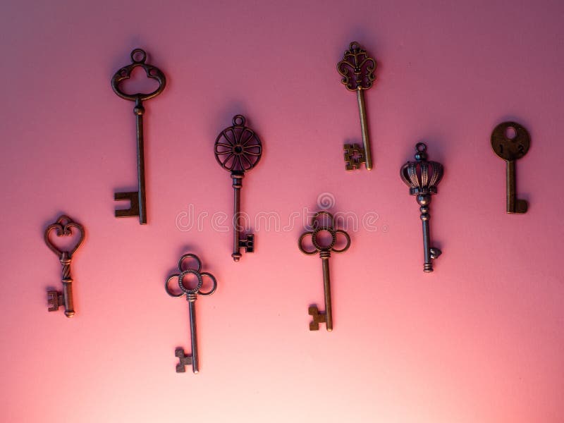Many Different Old Keys from Different Locks, in Order, Flat Lay. Stock ...