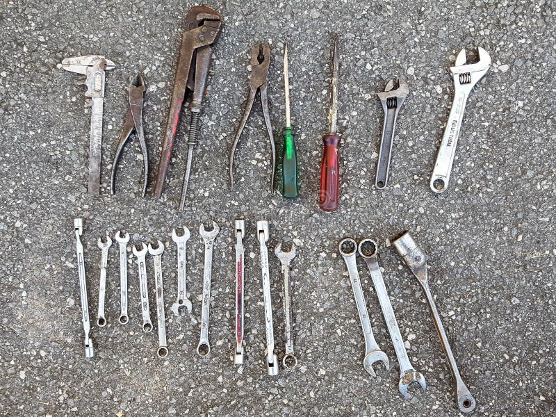 Old Worn Used Tools on Ground Stock Image - Image of asphalt, calipers ...