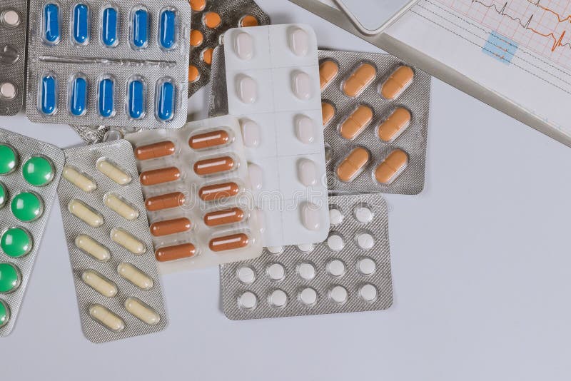 Many Different Pills on the Table with the Doctor Stock Image - Image ...