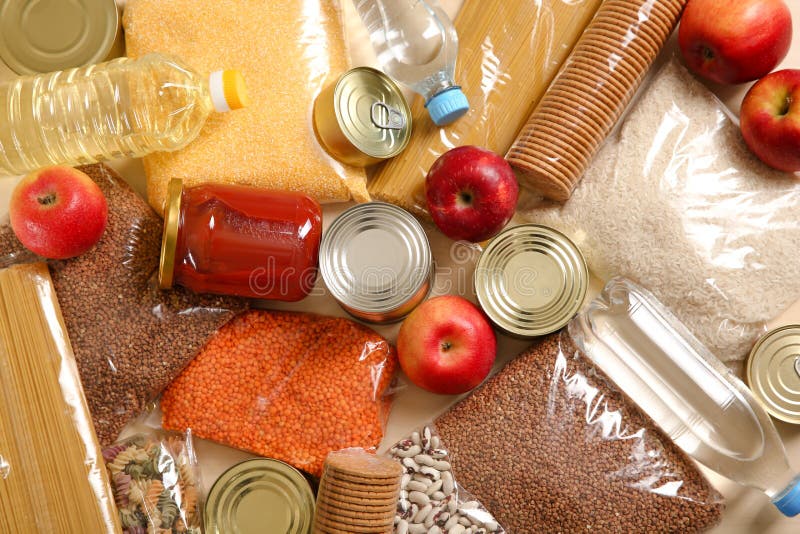 Many Different Products on Table, Top View. Stock Image - Image of view ...