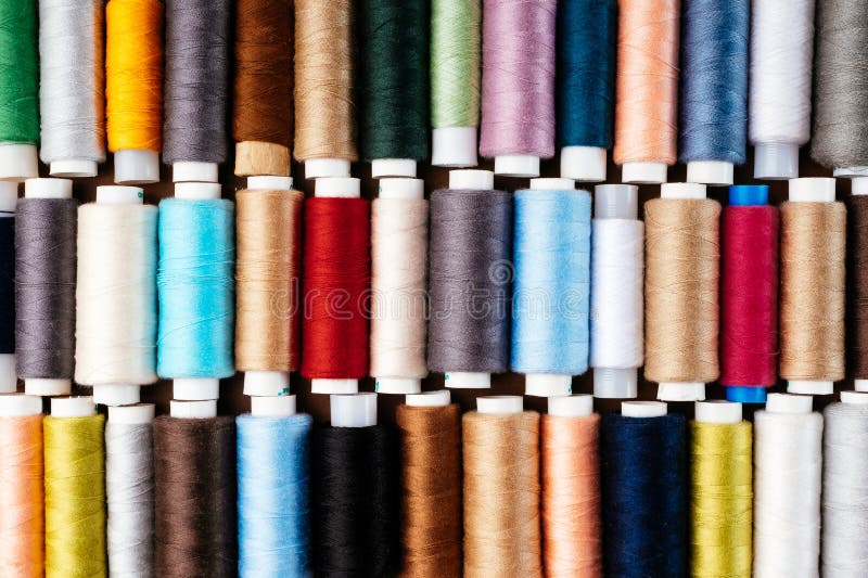 Many Different Reels with Threads, Flat Lay, Top View. Colored Threads ...