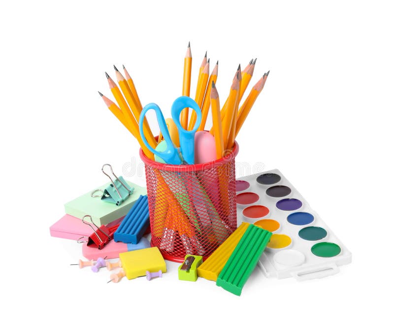 Many Different School Stationery on White Background Stock Image ...