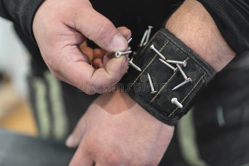 Many Different Screws on the Hand of Master To Work with Stock Photo ...