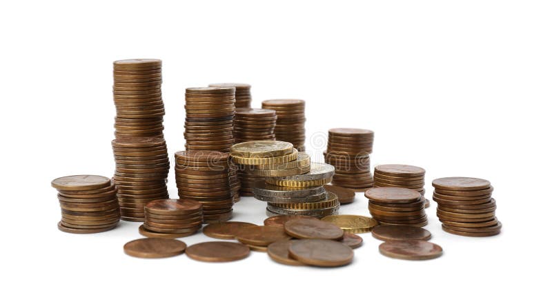 Stacked Coins on American Dollar Bills Stock Photo - Image of credit ...