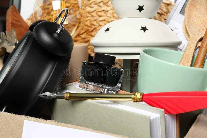 Many Different Stuff, Closeup View. Garage Sale Stock Image - Image of ...