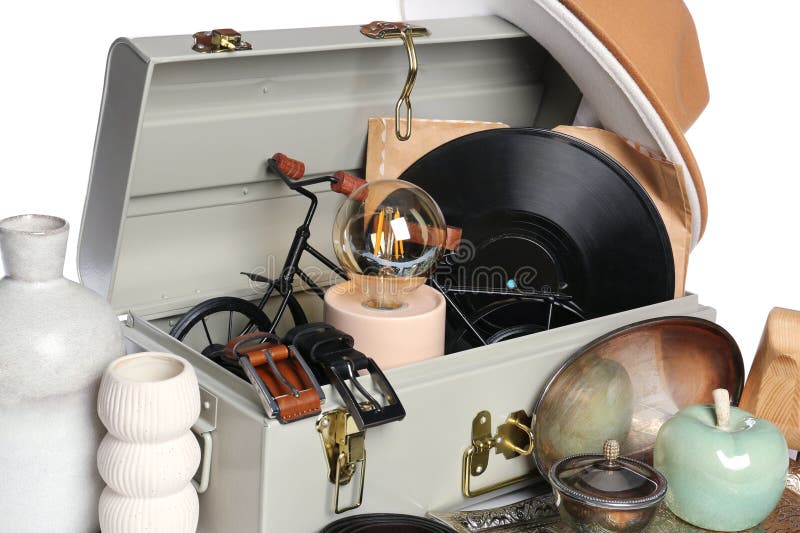 Many Different Stuff on White Background. Garage Sale Stock Photo ...