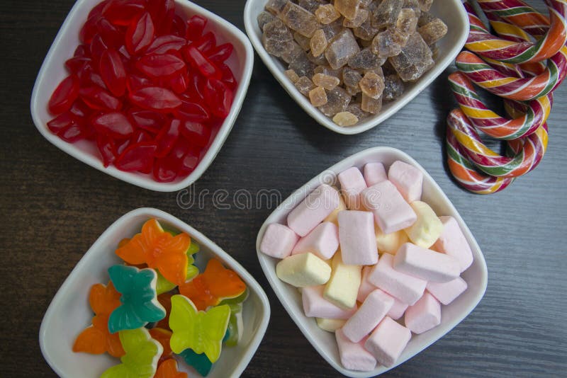 Many Different Sweets are in White Bowls. Stock Image - Image of ...