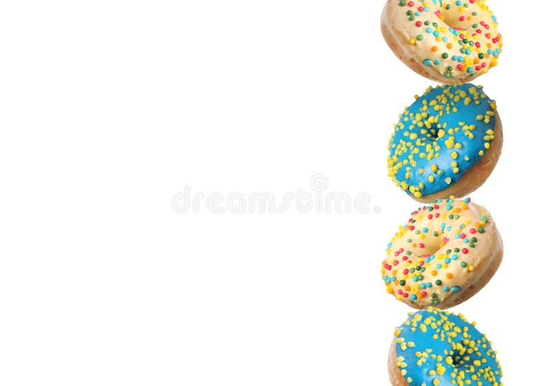 Many Different Tasty Donuts on White Background Stock Photo - Image of ...