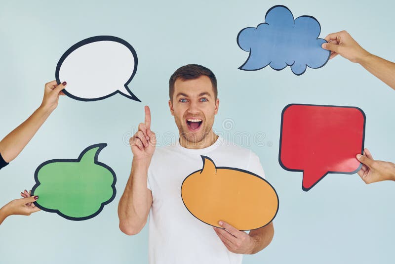 Many of the Different Thoughts. Man Standing in the Studio with Empty ...