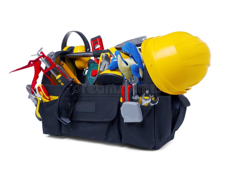 Many Different Tools in Box Isolated on White Stock Image - Image of ...