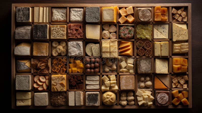 Many Different Types of Cheese and Cheese Blocks are Stacked in a ...