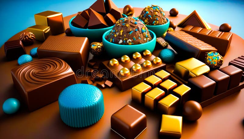 Many Different Types of Chocolates are Arranged on Top of Each Other ...
