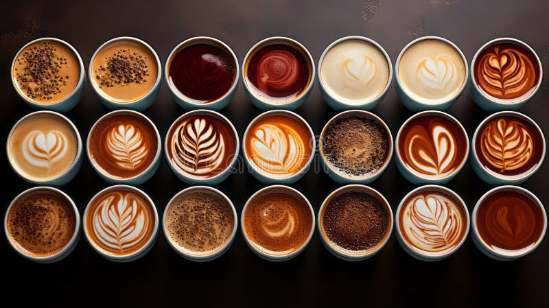 Many Different Types of Coffee Top View. Generative AI. Stock Photo ...