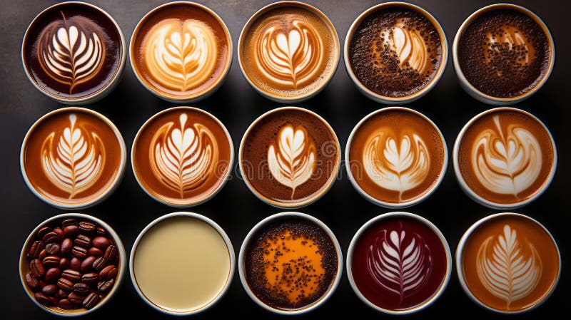 Many Different Types of Coffee Top View. Generative AI. Stock ...