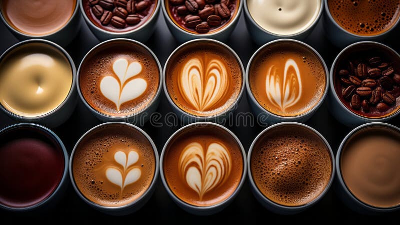 Many Different Types of Coffee Top View. Generative AI. Stock ...