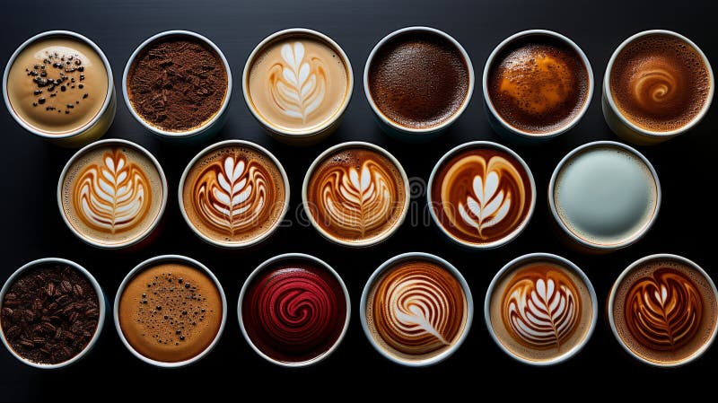 Many Different Types of Coffee Top View. Generative AI. Stock ...