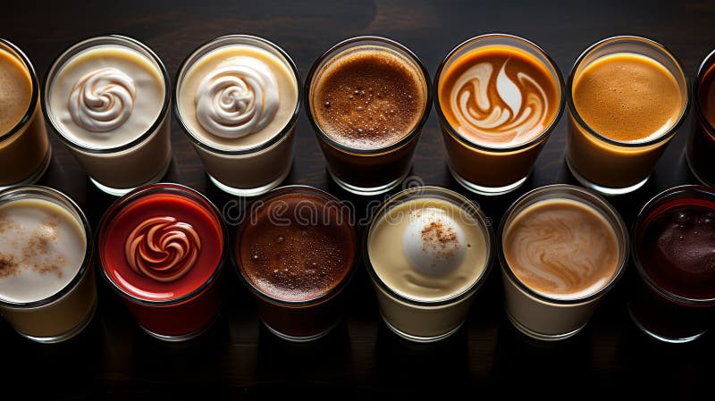 Many Different Types of Coffee Top View. Generative AI. Stock ...