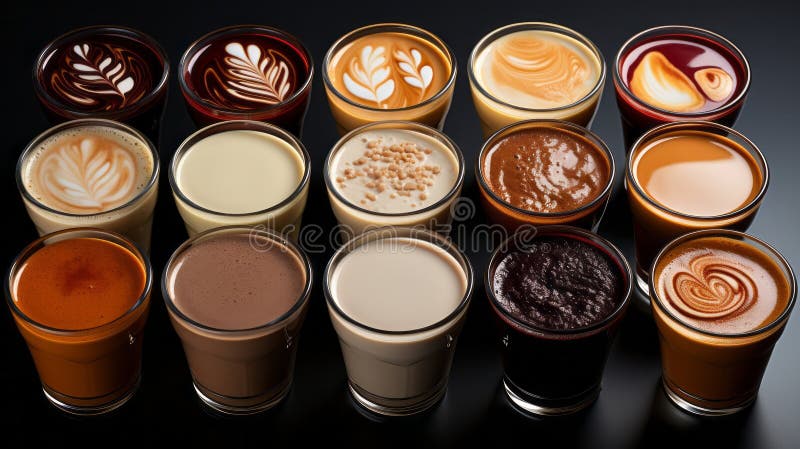 Many Different Types of Coffee Top View. Generative AI. Stock ...
