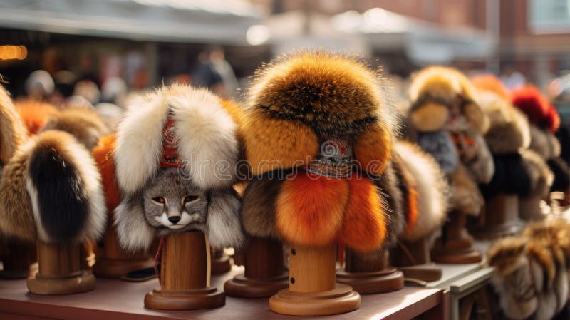 Many Different Types of Fur Hats are on Display, AI Stock Illustration ...