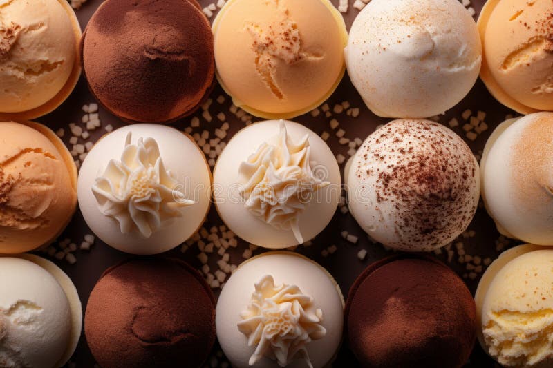 Many Different Types of Ice Cream are Arranged in a Row Stock ...