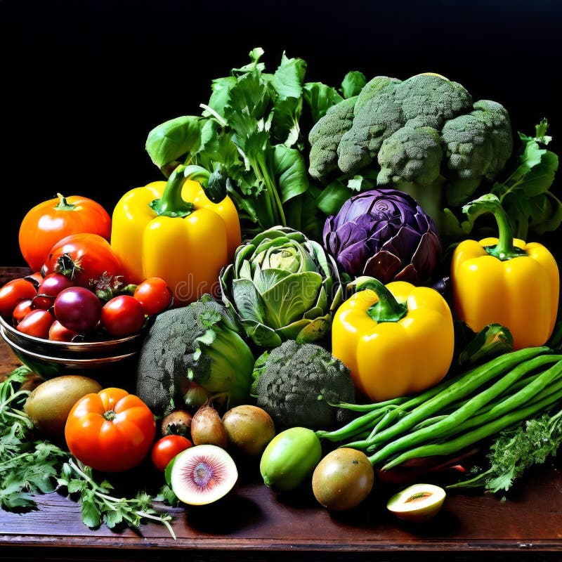 Many Different Types of Vegetables on the Table Stock Illustration ...