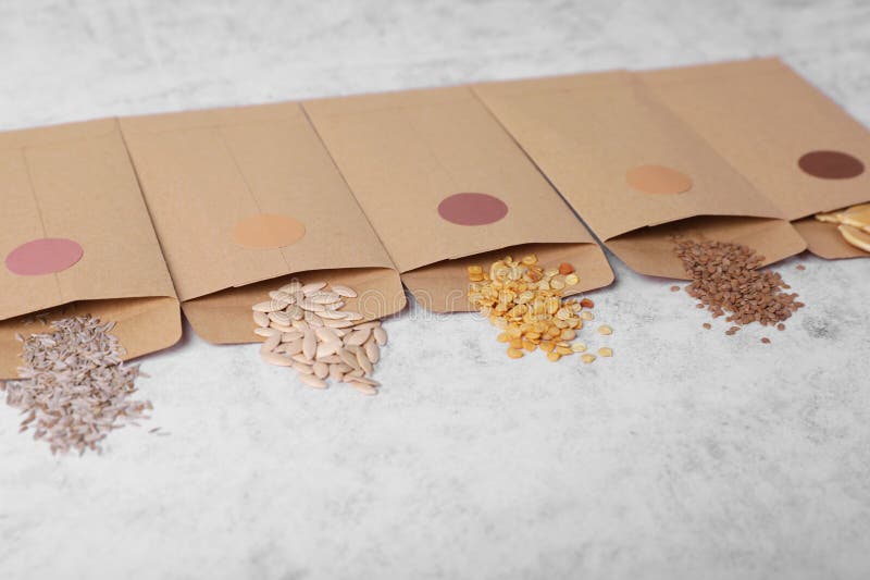 Many Different Vegetable Seeds on Light Grey Table Stock Photo - Image ...