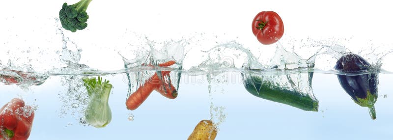 Many Different Vegetables Splashing in Water Stock Image - Image of ...