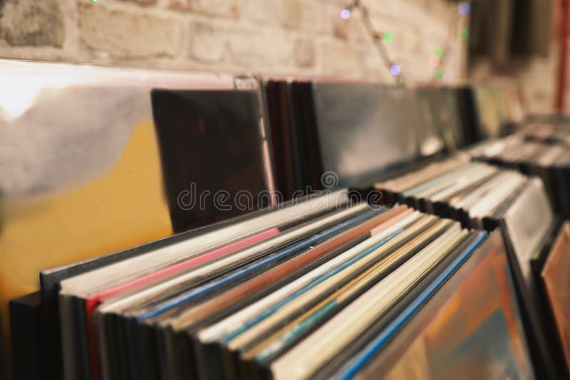 Many Different Vinyl Records in Store, Closeup Stock Photo - Image of ...
